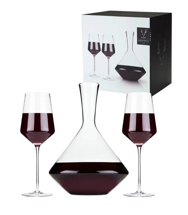 Raye Crystal 3-Piece Angled Bordeaux Decanter & Wine Glass Set – The ...